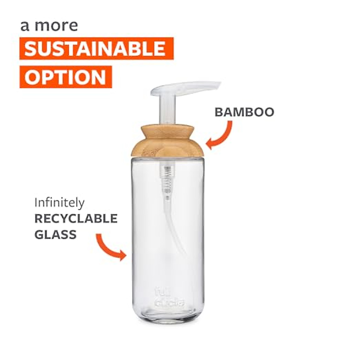 Full Circle Soap Opera Recycled Glass Gel Soap & Lotion Dispenser, Bamboo Lid, 12-Ounce, Clear