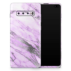 DesignSkinz Purple Marble & Digital Silver Foil V10 2 Protective Vinyl Decal Wrap Skin Cover Compatible with The Samsung Galaxy S20 (Screen Trim & Back Glass Skin)