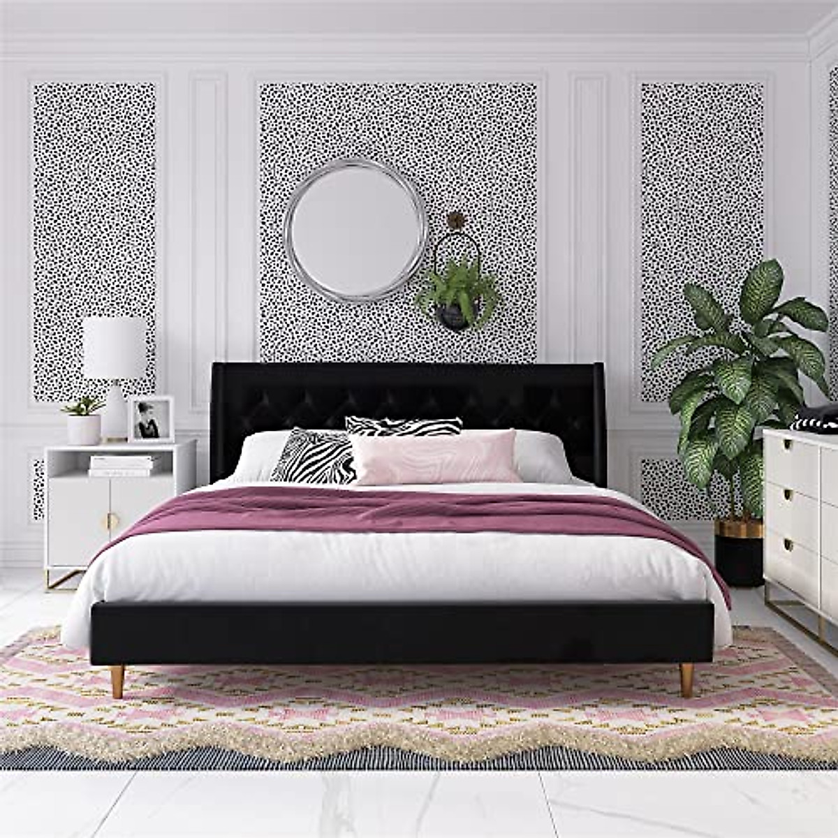 Novogratz The Her Majesty Upholstered Bed, King, Black Velvet