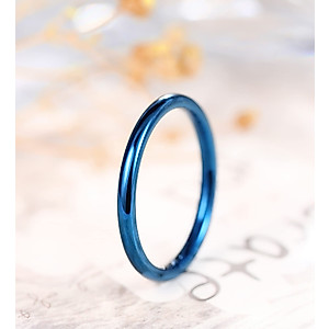 TIGRADE 2mm 4mm Blue Titanium Ring Dome High Polished Wedding Band Comfort Fit Size 3.5-13 (2mm, 7)