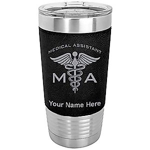 LaserGram 20oz Vacuum Insulated Tumbler Mug, MA Medical Assistant, Personalized Engraving Included (Faux Leather, Black)