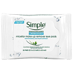 Simple Water Boost Micellar Make-Up Remover, Eye Pads, 30 Count (Pack of 6)