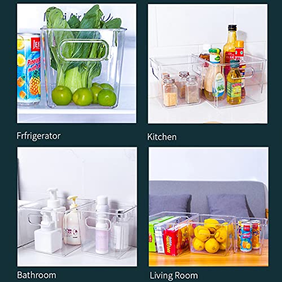 LARAHT Refrigerator Organizer Bins Clear Plastic Food Storage Bin Fruit Yogurt Snacks Storage Container with Handles for Pantry Fridge Countertops Cabinets