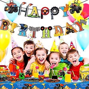 Monster Truck Banner Monster Truck Birthday Party Supplies Monster Truck Birthday Banner Cars Trucks Happy Birthday Sign Monster Truck Birthday Decorations Banner, Race Car Theme Party Supplies
