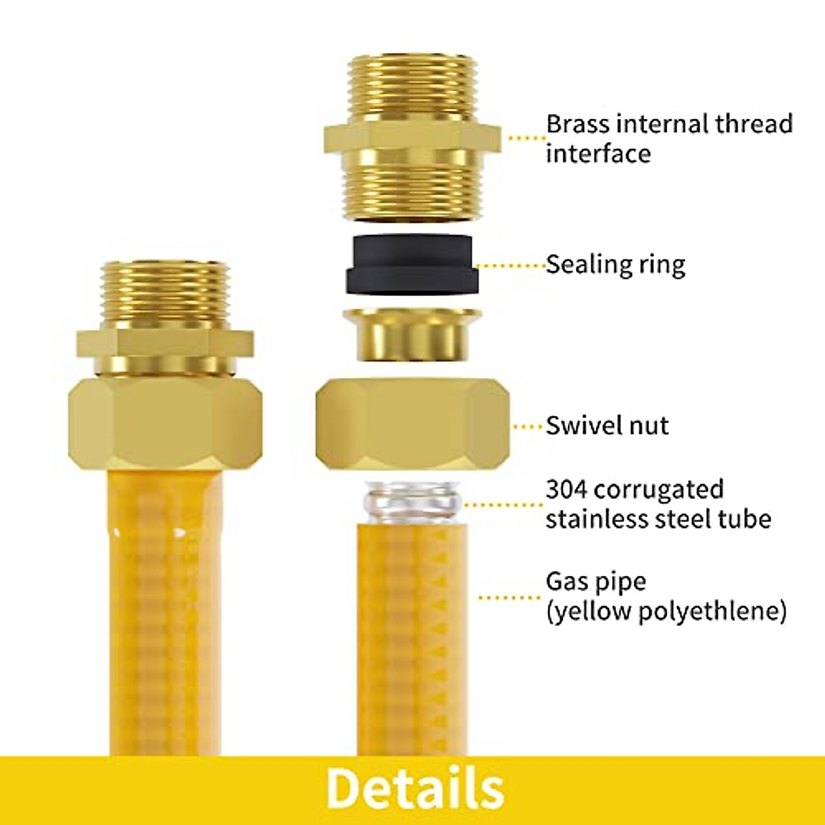 100FT 1/2 '' Flexible Gas Line,CSST Corrugated Stainless Steel Tubing,Natural Gas Line Pipe Propane Conversion Kit Grill Hose with 2 Male Adapter Fittings