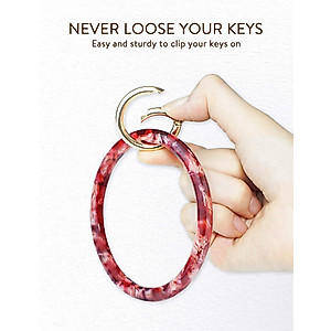 Heesch Bangle Key Ring Bracelet Keychain Key Ring Bracelet for Women, Acetate Circle Keyring for Wrist (Red)