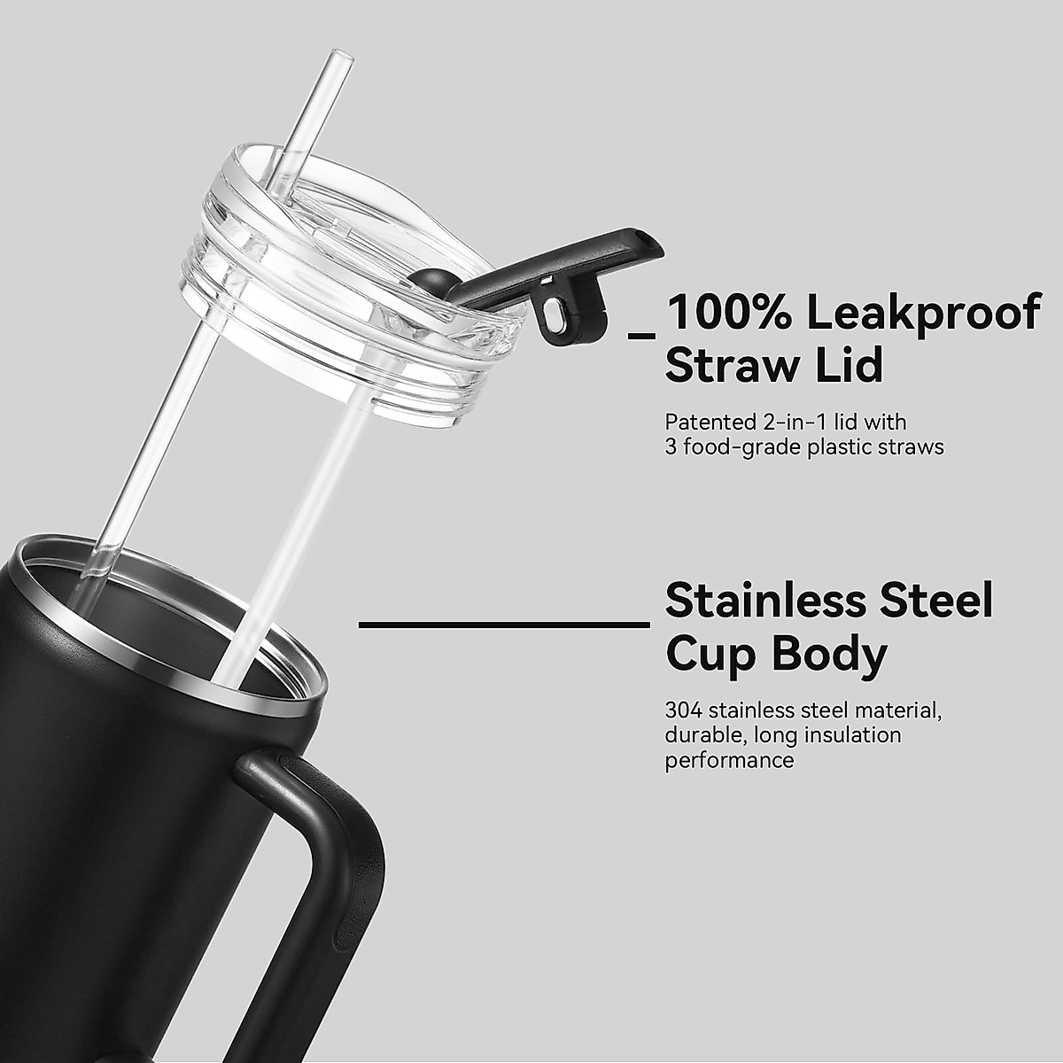 Gpeng 30/40/50 oz Tumbler with Handle, Water Bottles with Straw Lid, Insulated Stainless Steel Travel Mug Cup Holder Friendly, Keep Drinks Cold or Hot for Hours