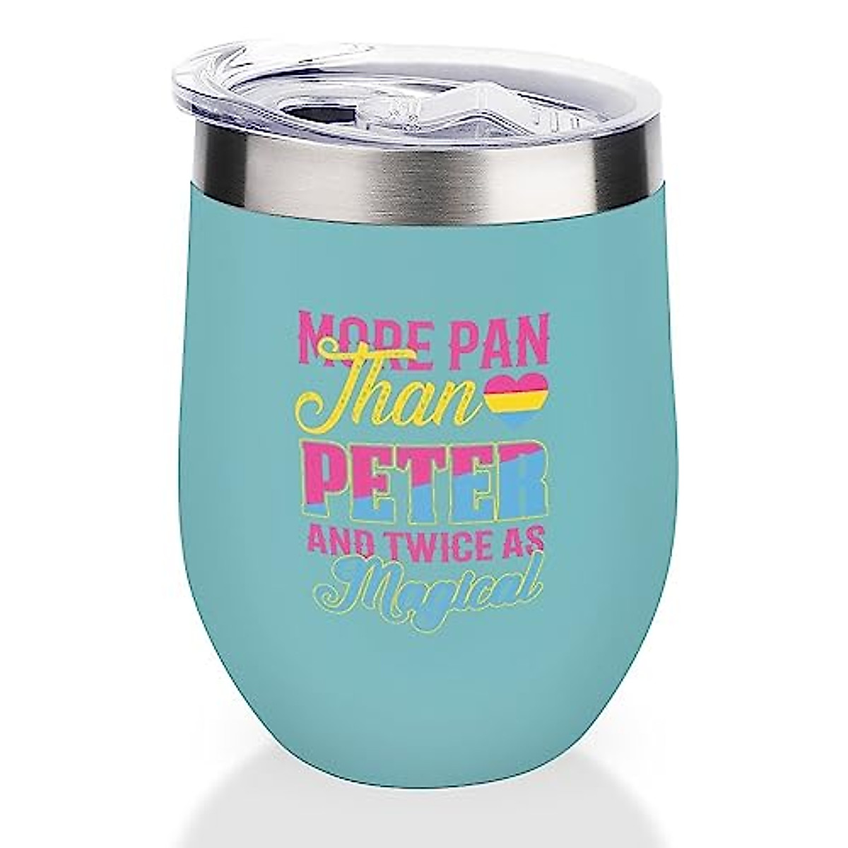 Mighun MORE PAN THAN PETER AND TWICE AS MAGICAL Wine Tumbler with Lid, Pansexual Bisexual LGBTQ Vacuum Coffee Tumbler, Gay Pride Stemless Insulated Wine Glasses Cup for Champaign, Cocktail, Beer