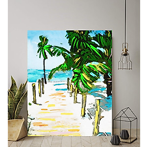 Wall Art Modern Beach Walk Nature Coastal Palm Trees Landscape Watercolor Mix Media Painting Print Art Poster Print Designer Brand