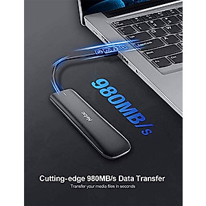 Netac SSD External Drive, Portable SSD 250GB for Type C, Up to 980MB/s, NVME SSD PCIE, USB 3.2 Gen2 10Gbps External Solid State Drive