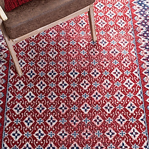 SAFAVIEH Brentwood Collection 8' x 10' Red / Ivory BNT899Q Traditional Oriental Distressed Non-Shedding Living Room Bedroom Dining Home Office Area Rug