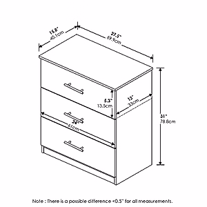 Furinno Tidur Simple Design Dresser, 3-Drawer Handle, Solid White