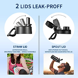 32 oz Insulated Water Bottle with Paracord Handles & Strap, 2 Lids(Straw Lid&Spout Lid), Stainless Steel Reusable Wide Mouth Metal Water Bottle With Straw, Double Walled, Thermo Mug（Mango Yellow)