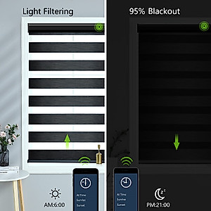 Yoolax Motorized Zebra Blinds Works with Alexa, Motorized Blinds with Remote Custom Size, Privacy Electric Blinds Zebra Blinds for Windows (95% Shading Carbon Black)