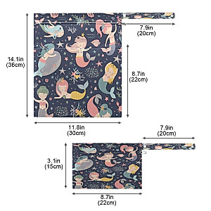 KEEPREAL Cute Girls Mermaid Wet Dry Bag for Cloth Diaper&Swimsuit,Travel&Beach - Water Resistant Wet Bags - Perfect for Wet Clothes, Toiletries, 2 Pack