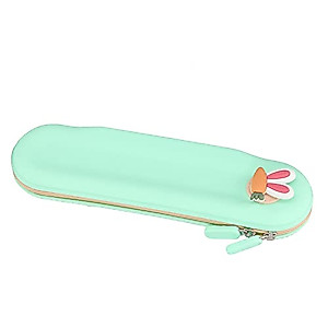Silicone Pencil case Small Capacity Pure Color Narrow Stitching line Student Pencil case Organ Design for School Radish Rabbit and Radish House, Green