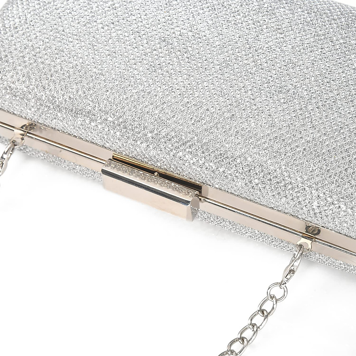 Evening Clutch Bag with Sparkling Glitter for Formal Wedding Graduation Party Elegant Crossbody Shoulder Handbag (Silver)