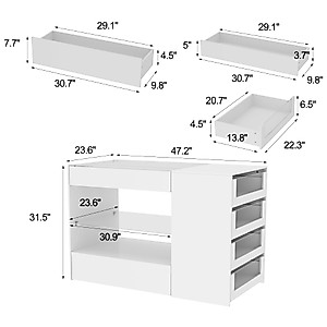 WOODTIME White Dresser with Glass Top for Bedroom, Modern Chest of Drawers with Glass Shelf and 8 Drawers, Versatile Closet Island Storage Cabinet for Walk in Closet Wardrobe, White