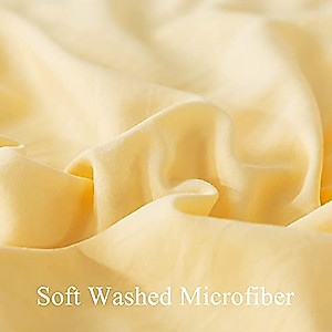 Caressma Pom Pom Fringe Boho Duvet Cover Set Queen Size, Soft Washed Microfiber 3pcs Bedding Duvet Cover, All Season Yellow Comforter Cover Set with Zipper Closure (1 Duvet Cover+2 Pillowcases)