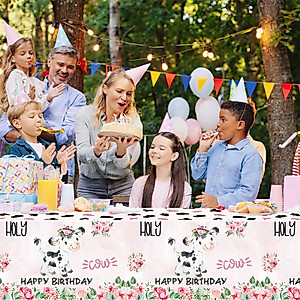 Letromp Holy Cow Birthday Party Table Cloth 3 Pack 54'' x 108'' Pink Cow Print Table Covers for Farm Animals Cow Theme Girls Baby Shower 1st 2nd 3rd 4th Birthday Party Table Supplies Decorations