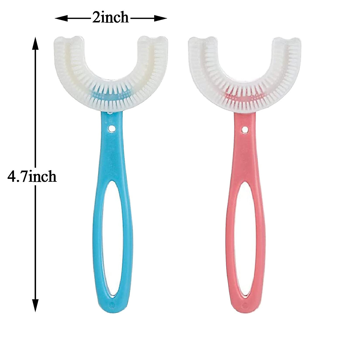 QPEY 2 Pcs Kids U- Shaped Toothbrush, Soft Silicone Brush Rounded Kids U Shape Toothbrush for Cleaning Teeth