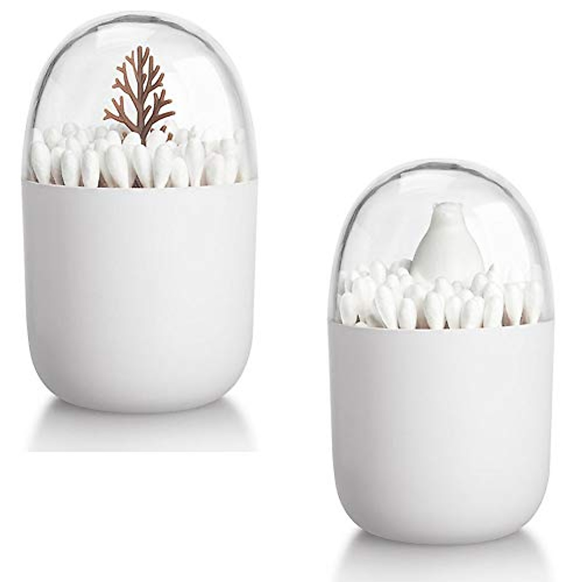 HomDSim 2 Pack Creative Cotton Swab Holder,Cotton Bud Small Q-Tips Toothpicks Brushes Holder Box Case Storage Organizer Jar with Clear Lid Dustproof Cover