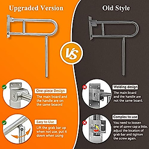 Flip Up Grab Bars for Bathroom Toilet Rails Handicap Grab Bars Shower Safety Hand Rails for Elderly Bathtub Grab Bar Tub Handicapped Toilet Support Shower Handles Bath Rail Folding Grip Bar