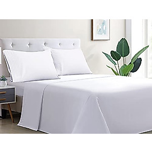 wavveUziz Bed Sheet Set Super Soft 100% Microfiber Sheet 1800 Brushed Microfiber Embroidered King Size Bed Sheets 16-Inch Deep Pocket - 4 Piece, White
