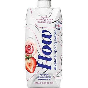 Flow Alkaline Spring Water -Strawberry and Rose Flavored Naturally Alkaline Water With Electrolytes And Essential Minerals - Eco-Friendly Pack, BPA-Free, Non-GMO. 12 Pack of 16.9 FL Bottles