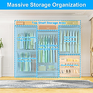 Ulif E13 Heavy Duty Clothes Rack（With 4 Hanger Rods & 8 Shelves） Freestanding Clothing Racks for Hanging Clothes，Adjustable Closet Organizer，Metal Garment Rack 63" W x16 D x77 H，Max Load 900LBS，White