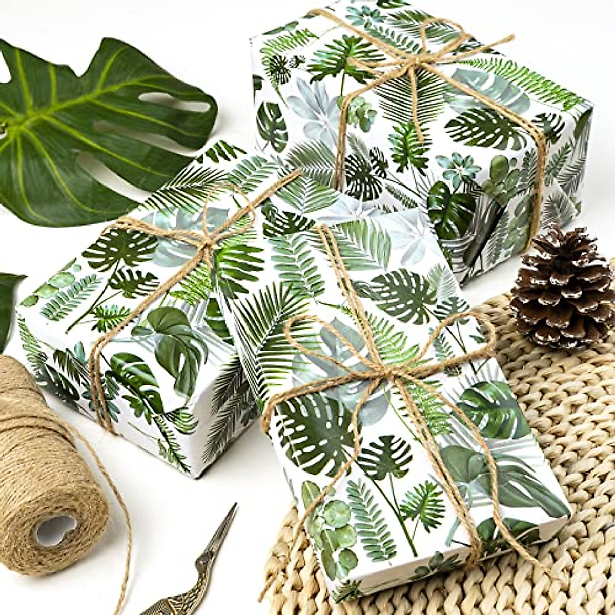LaRibbons Monstera Leaf Wrapping Paper Roll - Perfect for Birthdays, Wedding, Baby Showers, Mother's Day - 30 inch x 33 feet