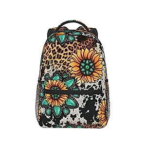 bzaxxqi Sunflower Cow Print Backpack Girls Women Teens Bookbag School Bags Casual Backpack Travel Cow Print Backpacks