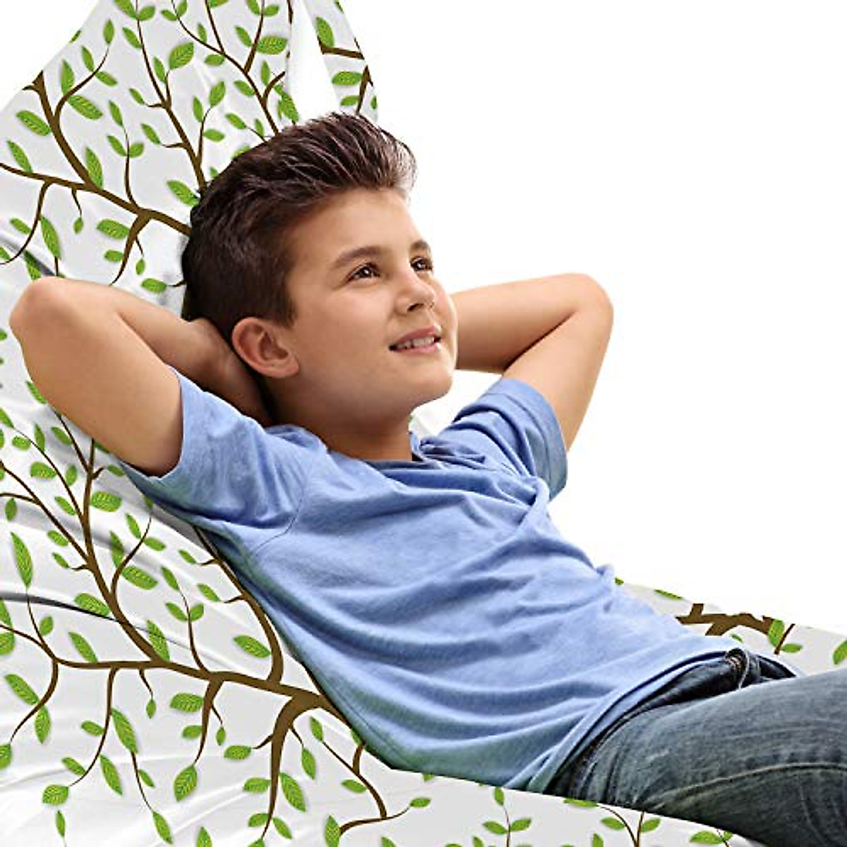 Ambesonne Nature Lounger Chair Bag, Simplistic Tree Illustration Leaves on Branch Pattern Plain Background, High Capacity Storage with Handle Container, Lounger Size, Lime Green and Fawn