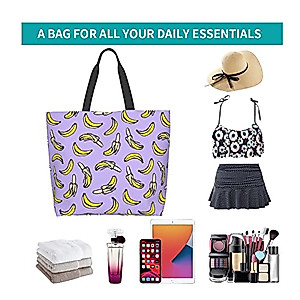 Bananas On Purple Tote Bag For Women,Womens Tote Bags,Waterproof Tote Purse for Teacher,Gym,Work,School with interior Pocket