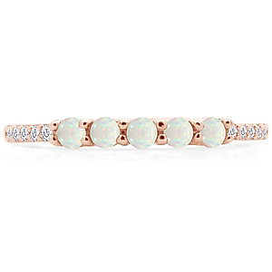 AFFY Five Stone Design, Dainty 14k Rose Gold Plated 925 Sterling Silver Round Cut Created Opal And Cubic Zirconia Stackable Ring Jewelry For Women Size -6