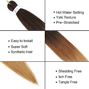 AQINBEL Braiding Hair Pre stretched 26 Inches 8 Bundles Ombre Braiding Hair Itch Free Crochet Twist Hair for Braids Yaki Texture Pre stretched Braiding Hair Extensions for Women (1B/30/27#)