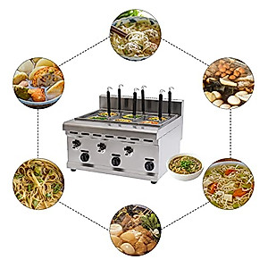 6 Holes Commercial Noodle Cooking Machine Propane Gas Noodle Pasta Desktop Cooker Ramen Cooker Kitchen Stainless Steel Noodle Machine for Restaurants,Noodle Shops