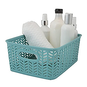 Simplify 25173-Dusty-3Pk Herringbone Storage Basket, Small, Dusty Blue, 3 Count