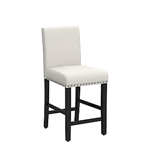 COSTWAY Bar Stools Set of 4, Upholstered Counter Stools w/Rubber Wood Legs, Breathable Linen Fabric, High Resilience Sponge, Comfortable Backrest, Padded Seat, for Kitchen Dining Room (Beige, 4)