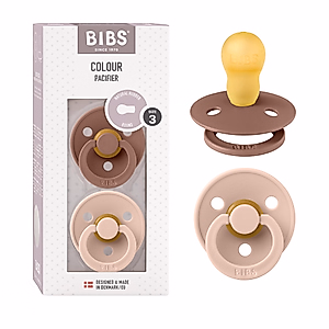 BIBS Pacifiers Colour Collection | Natural Rubber Baby Pacifier | Set of 2 BPA-Free Soothers | Made in Denmark | 18+ Months (Pack of 2) | Woodchuck/Blush