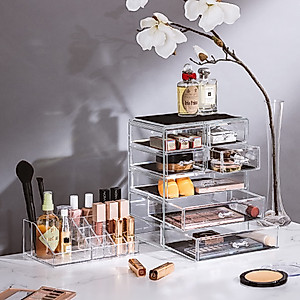 Sorbus Clear Cosmetic Makeup Organizer - Make Up & Jewelry Storage, Case & Display - Spacious Design - Great Holder for Dresser, Bathroom, Vanity & Countertop (3 Large, 4 Small Drawers)