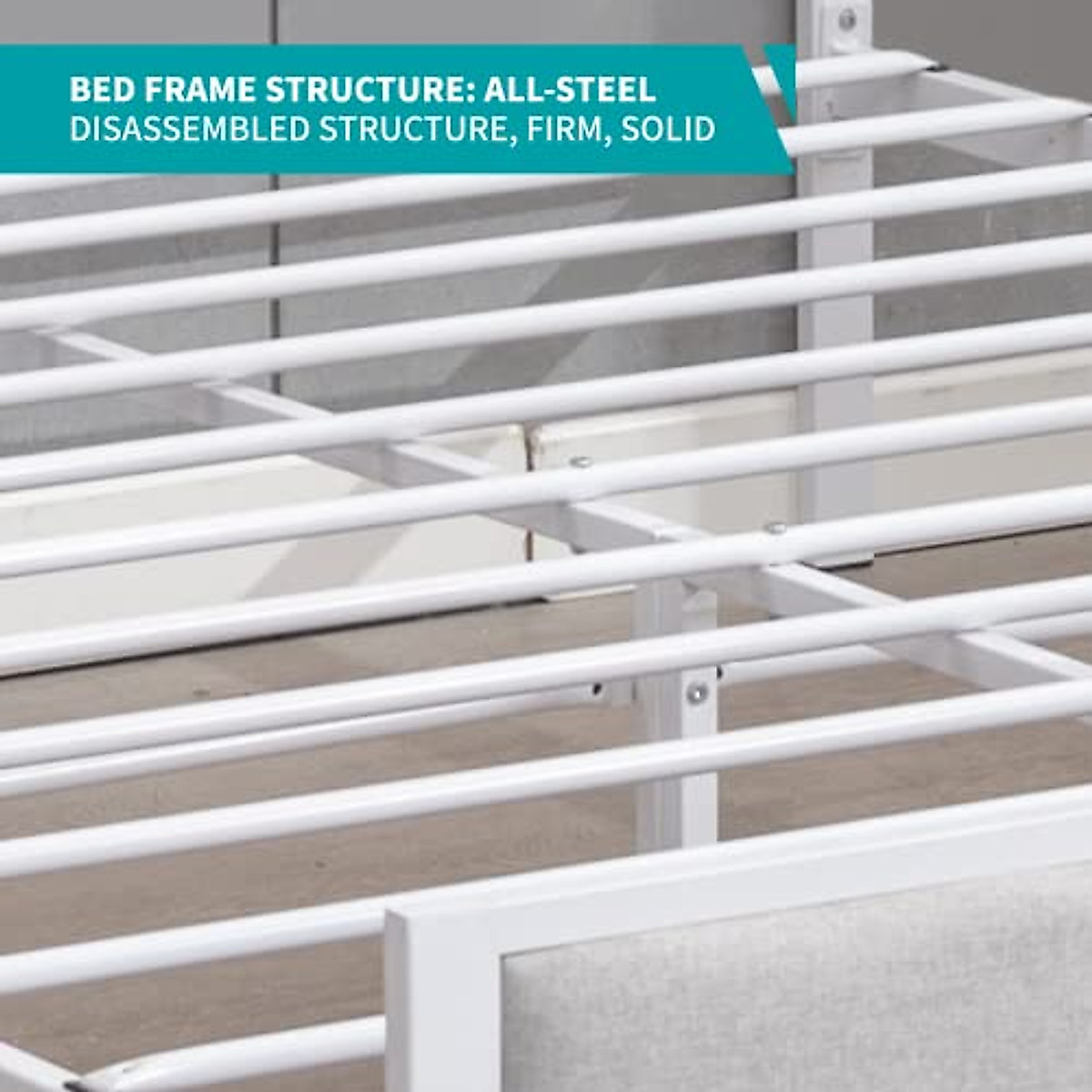 BALUS California King Size Bed Frame, Linen Upholstered Platform Bed Bedroom, Bed Frame with Channel Tufted Headboard, No Box Spring Needed - Light Grey