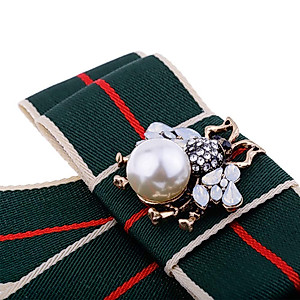 Vpang Crystal Bee Bow Brooch Pre-Tied Neck Tie Brooch Pin Striped Bow Tie for Women Wedding Party Bow Tie (Beige)