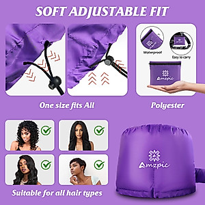 Bonnet Hood Hair Dryer Attachment - Soft, Adjustable Extra Large Bonnet Hair Dryer for Speeds Up Drying Time at Home, Easy to Use for Styling, Curling and Deep Conditioning (Purple)