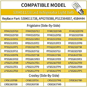 5304511738 LED Refrigerator Light Bulb for Frigidaire Crosley Ken More Refrigerator, 3.5W KEI D34L Refrigerator Bulb Replace PS12364857 AP6278388 (85V-265V White Light) - 2 Pack