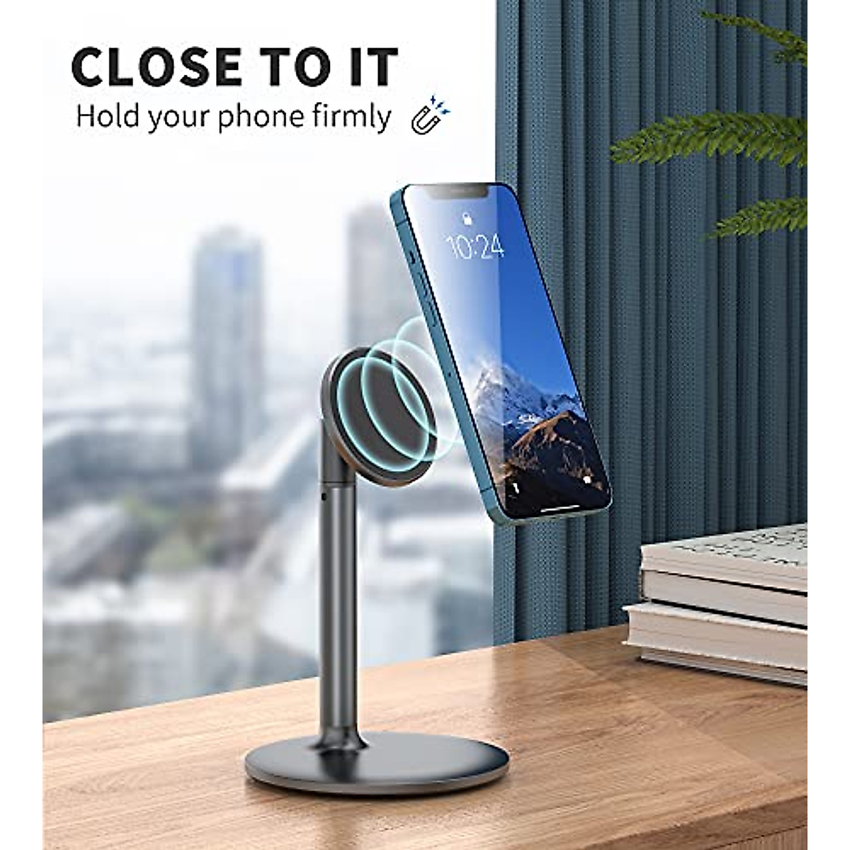 Magnetic Desk Phone Stand for iPhone 14/13/12 - Phone Holder Dock with 360°Rotation, Height&Tilt Adjustable for Office/Home Compatible with iPhone 14 Plus 13 12/13 12 Mini/13 12 Pro Max,Mag-Safe Case