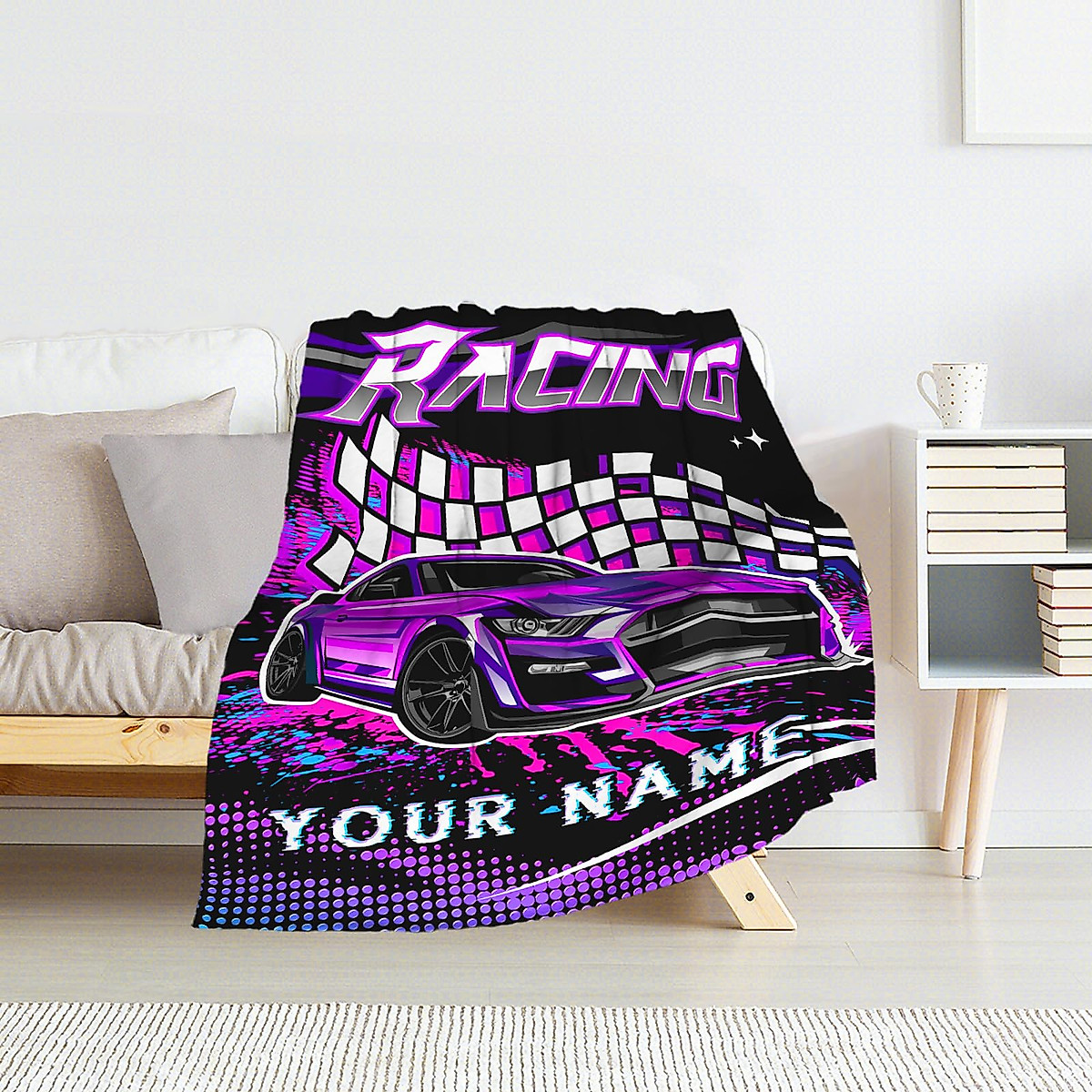 Eccustomized Custom Car Blankets for Boys - Breathable Cozy Black Throw Blanket - 30"x40" Inches Small Blanket for Living Room & Office - Funny Blanket Throws Gift