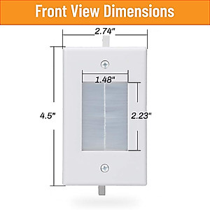 Wi4You Brush Wall Plate Built-in 1 Gang Low Voltage Mounting Bracket Large-Cut Cable Wall Plate Pass Through for Low Voltage Cables of Audio Video HDMI HDTV Home Theater White 2 Pack Cable Hider
