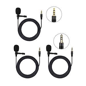 HUACAM Lavalier Lapel Microphone, Portable Collar Clip Mic Compatible with iPhone Android Smartphone Amplifier Podcast PC/Laptop, Hands Free Mic Recording Mic for YouTube,Interview,Video (3 Packs)