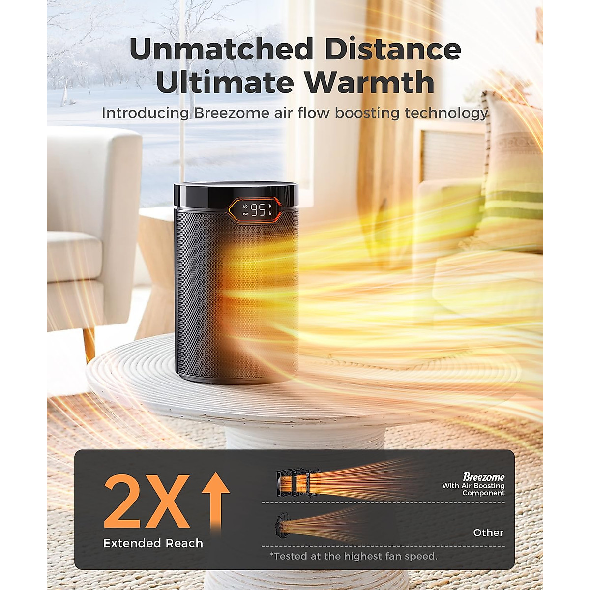 BREEZOME Space Heater, Portable Electric Heaters for Indoor Use with Thermostat & 24H Timer, 1500W PTC Ceramic Quiet Fast Heating Desk Heater, Safety Room Heater for Home Bedroom Office